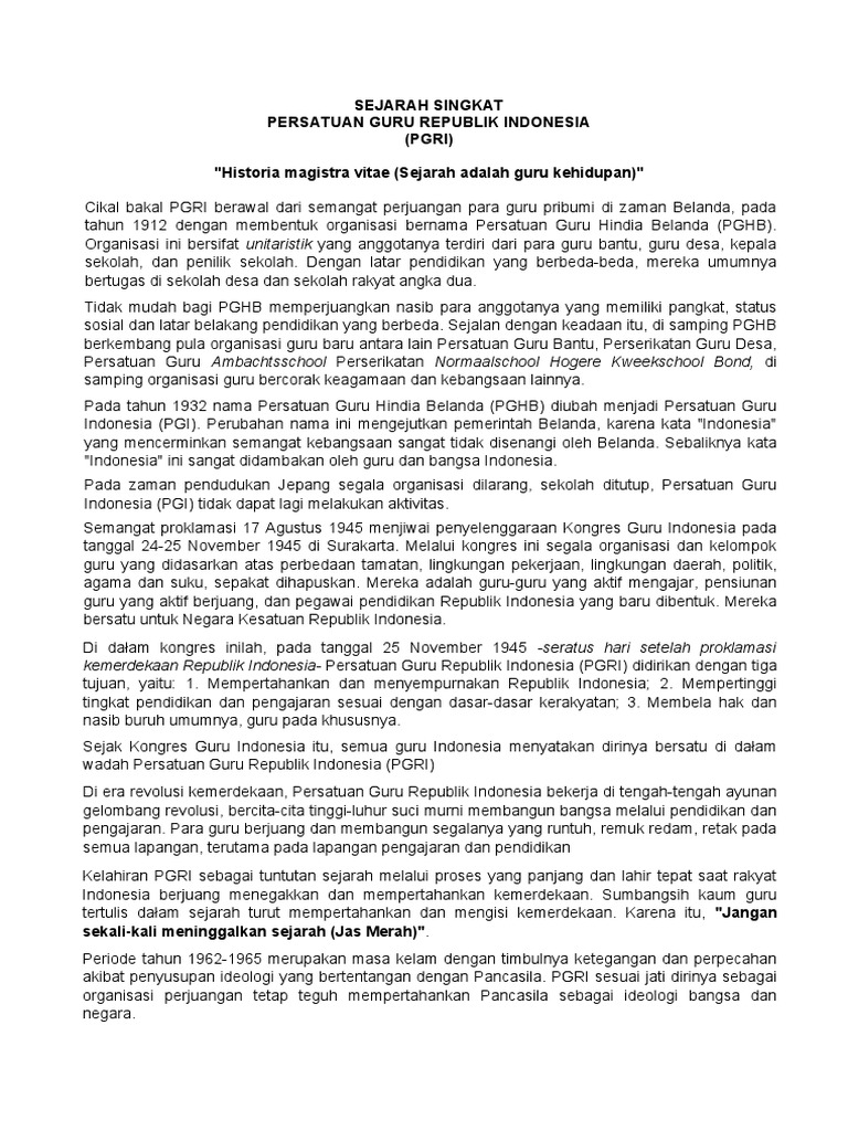 Sejarah Singkat PGRI | PDF