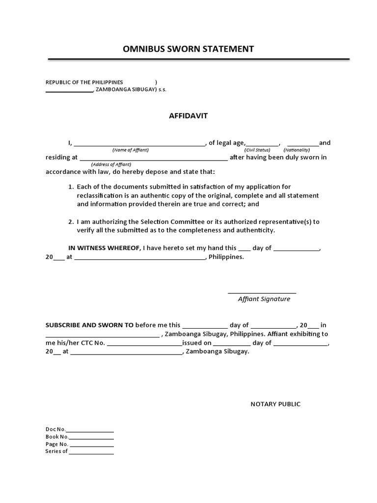 Omnibus Sworn Statement (Reclass) | PDF
