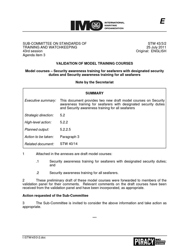 Model Course 3.27 Security Training Awareness For All Seafarers | PDF