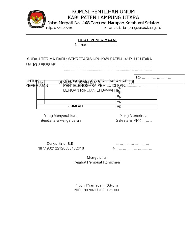 Format DN.03.C Bukti Penerimaan Dana Tahapan Pemilu PPK | PDF