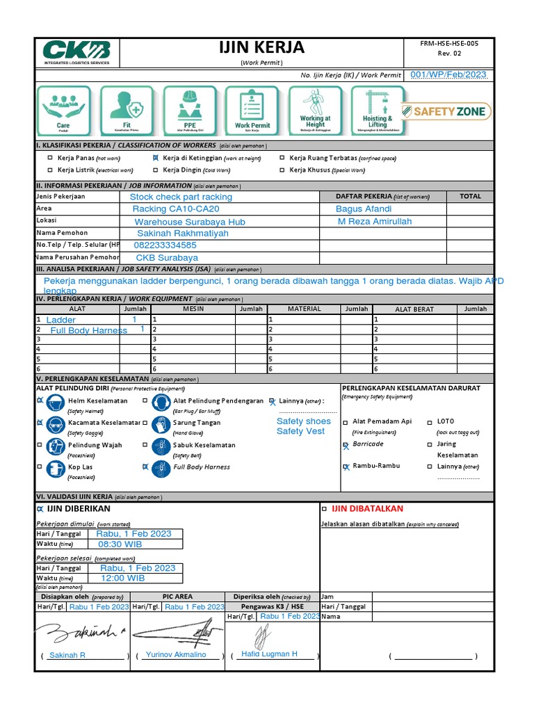 BR-03 FRM-HSE-HSE-05 Rev. 02 - Form Ijin Kerja (Work Permit Form) PDF | PDF