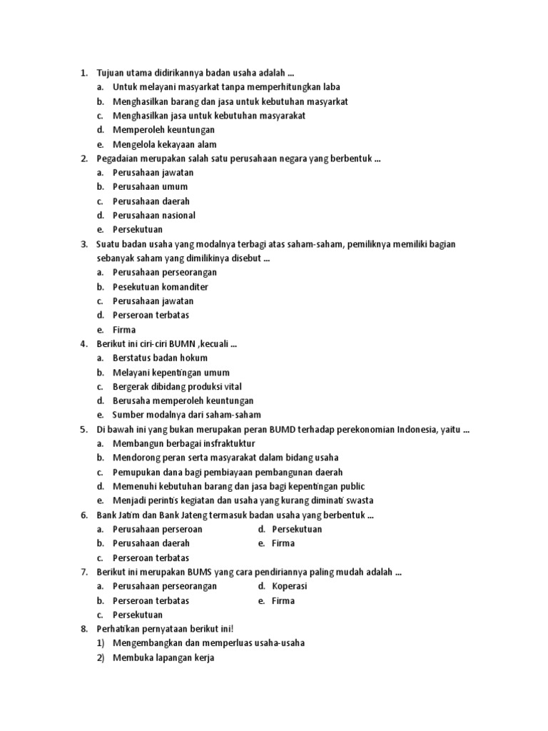 Tujuan Utama Didirikannya Badan Usaha Adalah | PDF