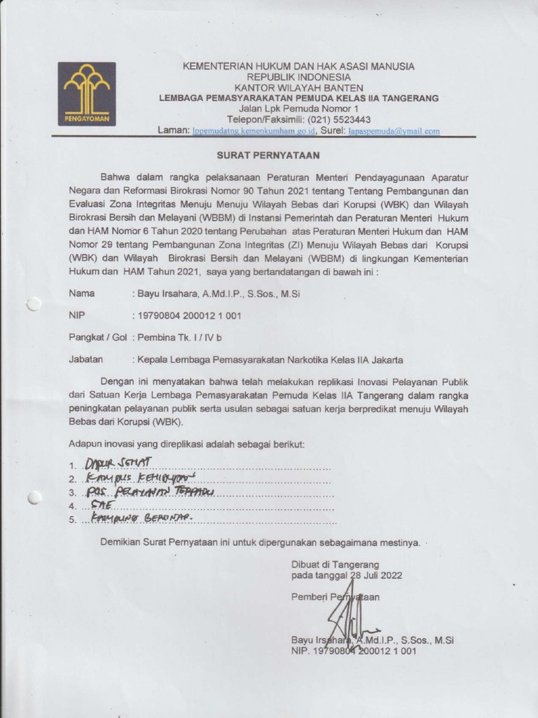 Surat Replikasi Inovasi Lapas Narkotika Jakarta | PDF Surat Replikasi Inovasi Lapas Narkotika Jakarta | PDF