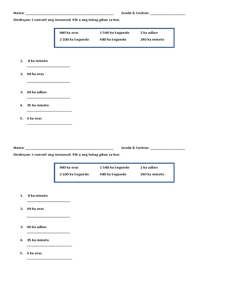 Time Conversion Practice Worksheet | PDF
