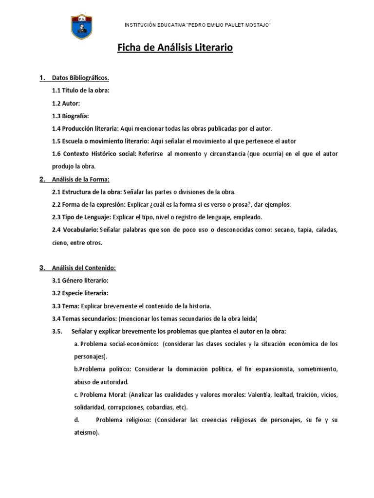 Ficha de Análisis Literario | PDF