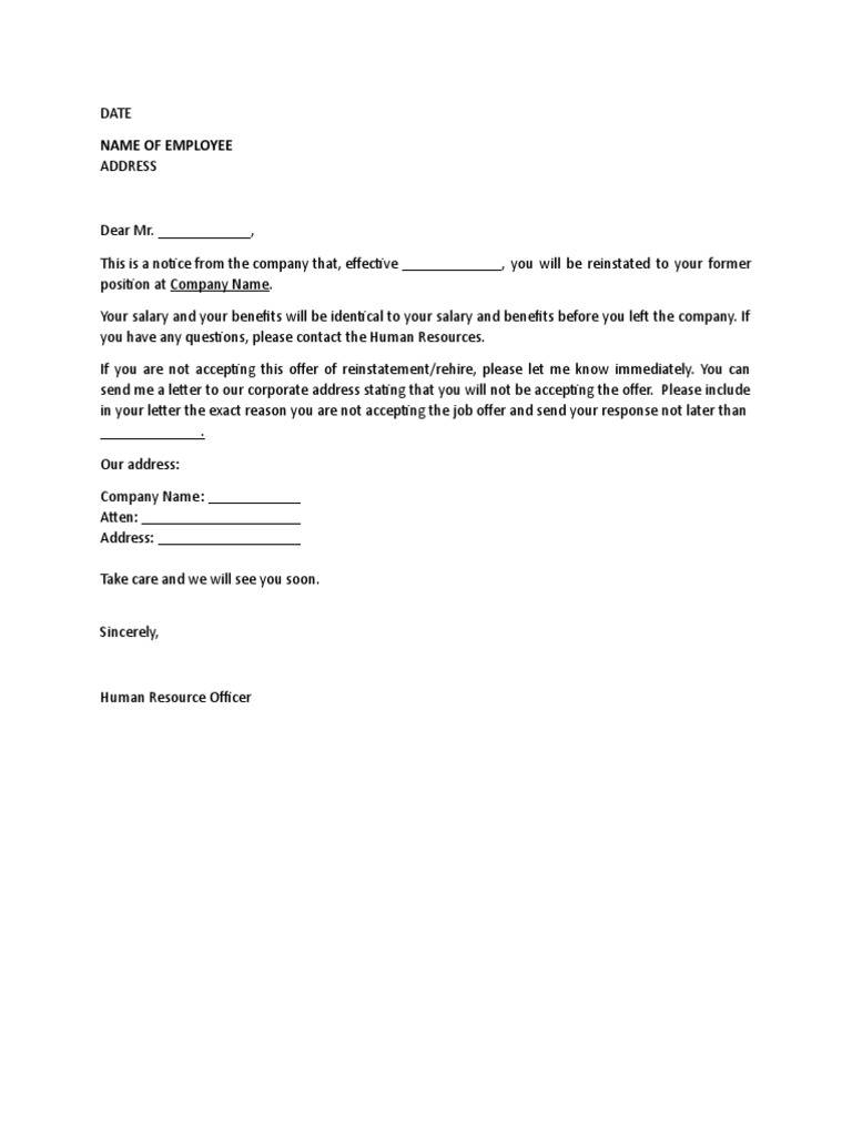 Return To Work Order Template | PDF