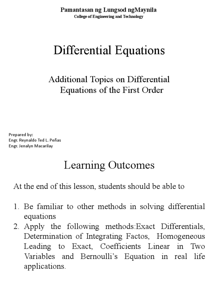 Solving Differential Equations: Methods for Exact Differentials ...
