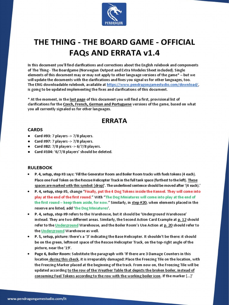 FAQ and Errata The Thing ENG v1.4 | PDF