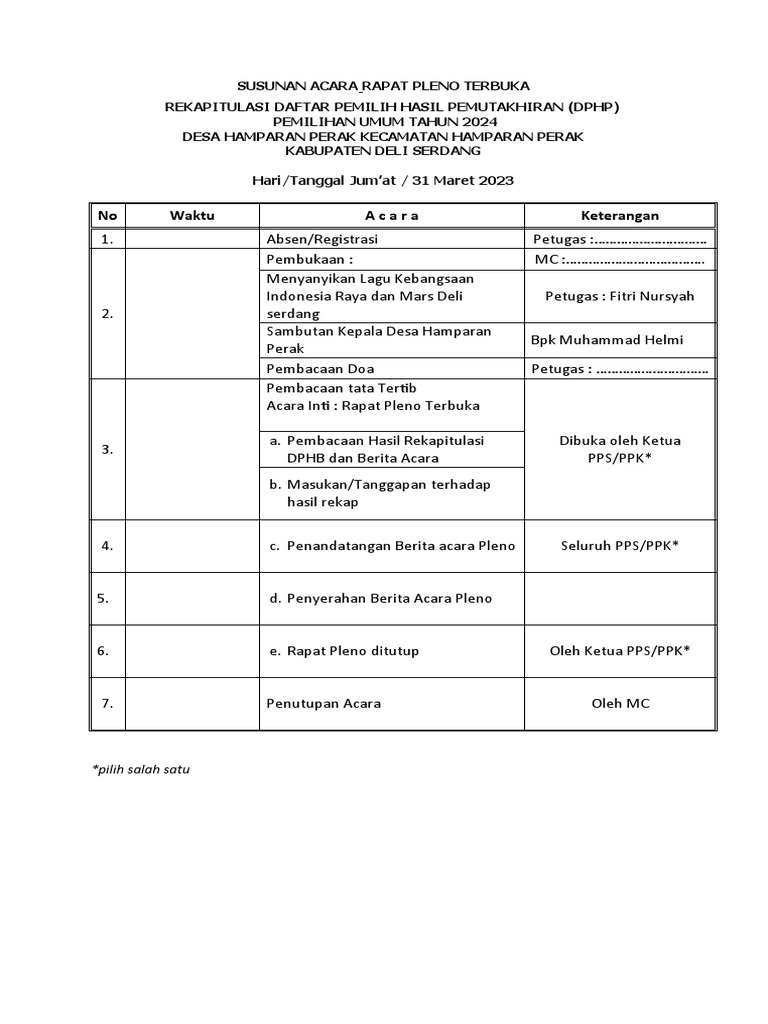 Draft Rundown Pleno PPS - PPK | PDF