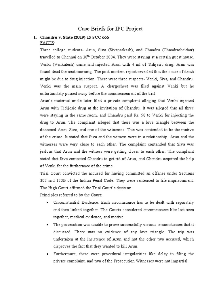 Case Briefs For IPC Project | PDF | Mitigating Factor | Crimes