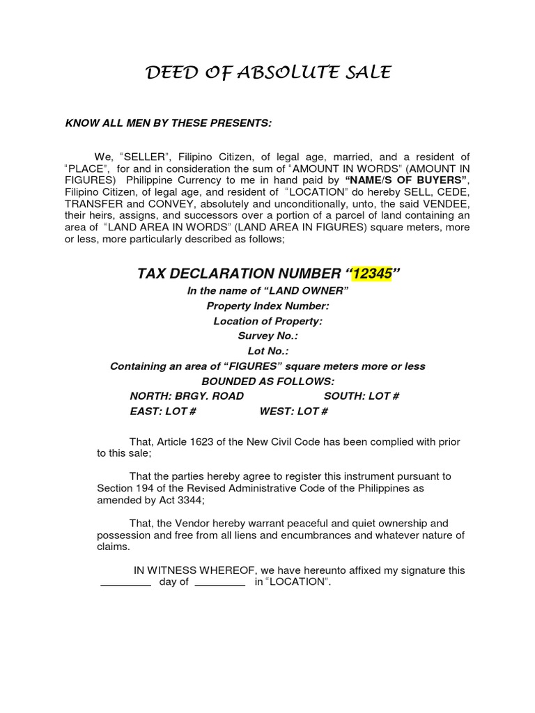 Deed of Absolute Sale... | PDF | Deed | Real Property Law