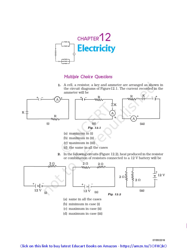Electricity Chapter Multiple Choice Questions | PDF | Electrical ...