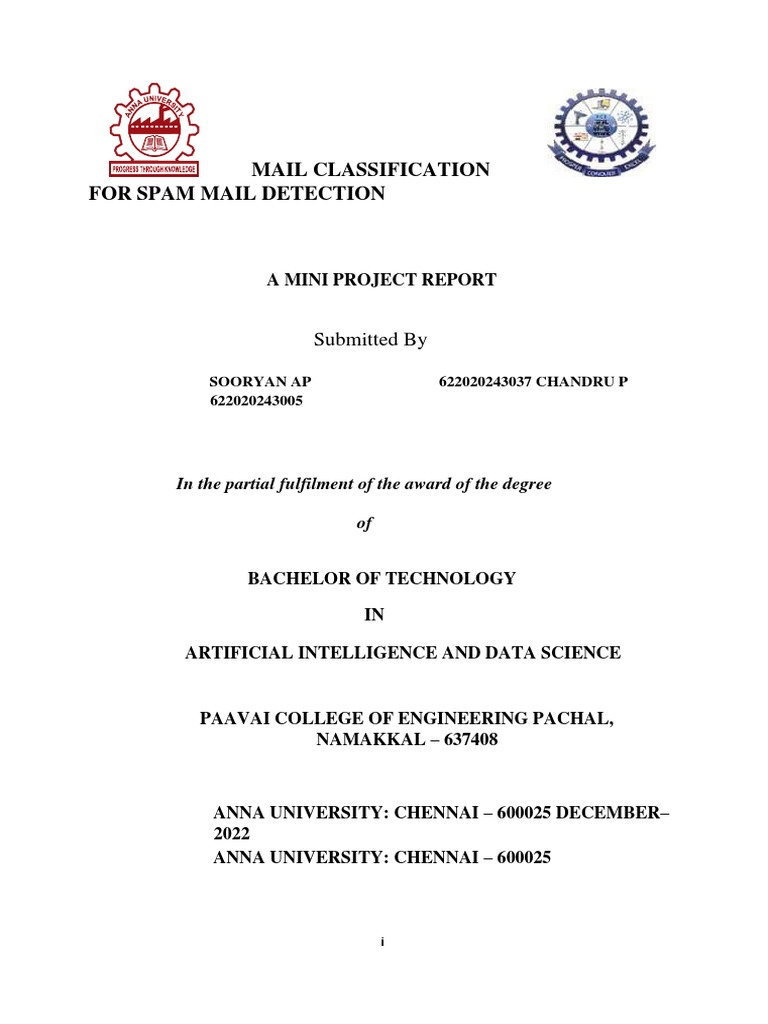 Final Report Spam Mail Detection 33 Pdf Machine Learning Statistical Classification