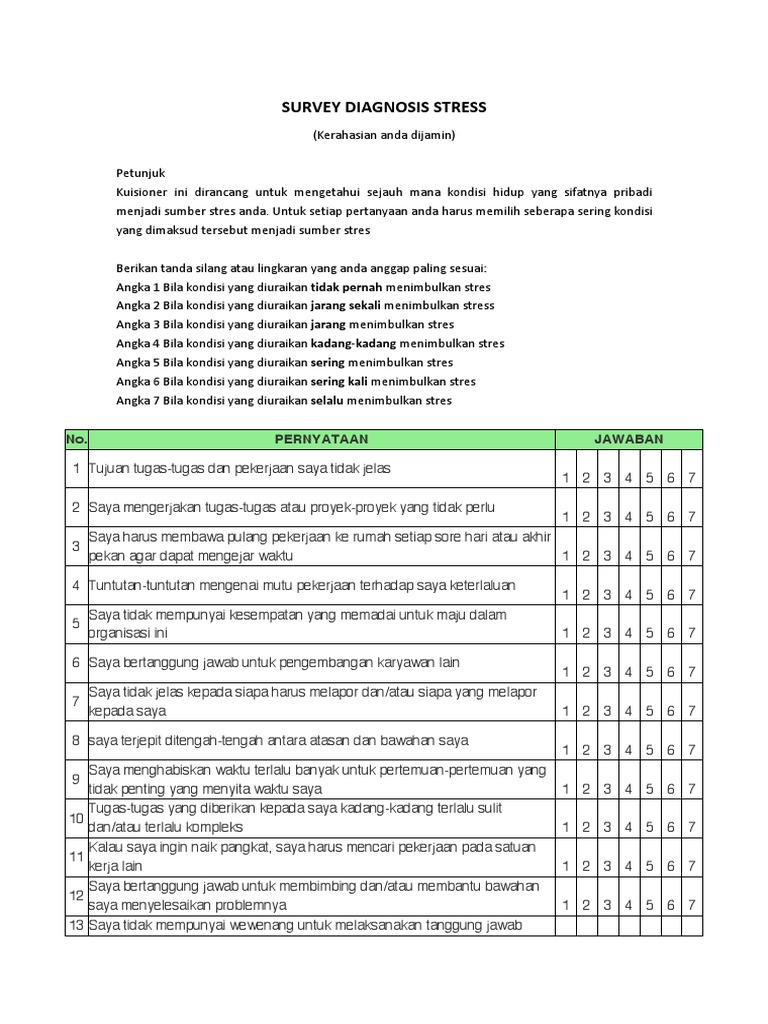 Stresssor Kerja (SDS 30) | PDF