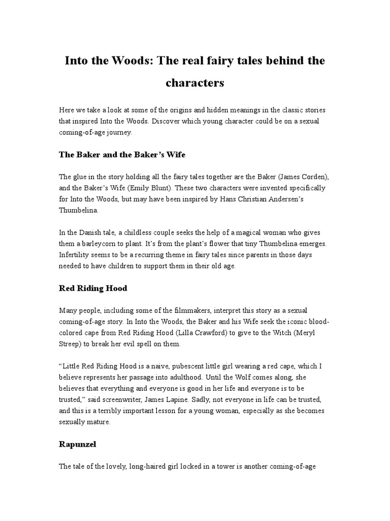 Fairy Tales Explored in Into the Woods | PDF | Cinderella | Fairies