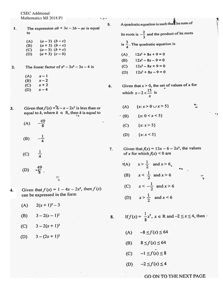 CSEC Additional Mathematics P1 2018 | PDF CSEC Additional Mathematics P1 2018 | PDF
