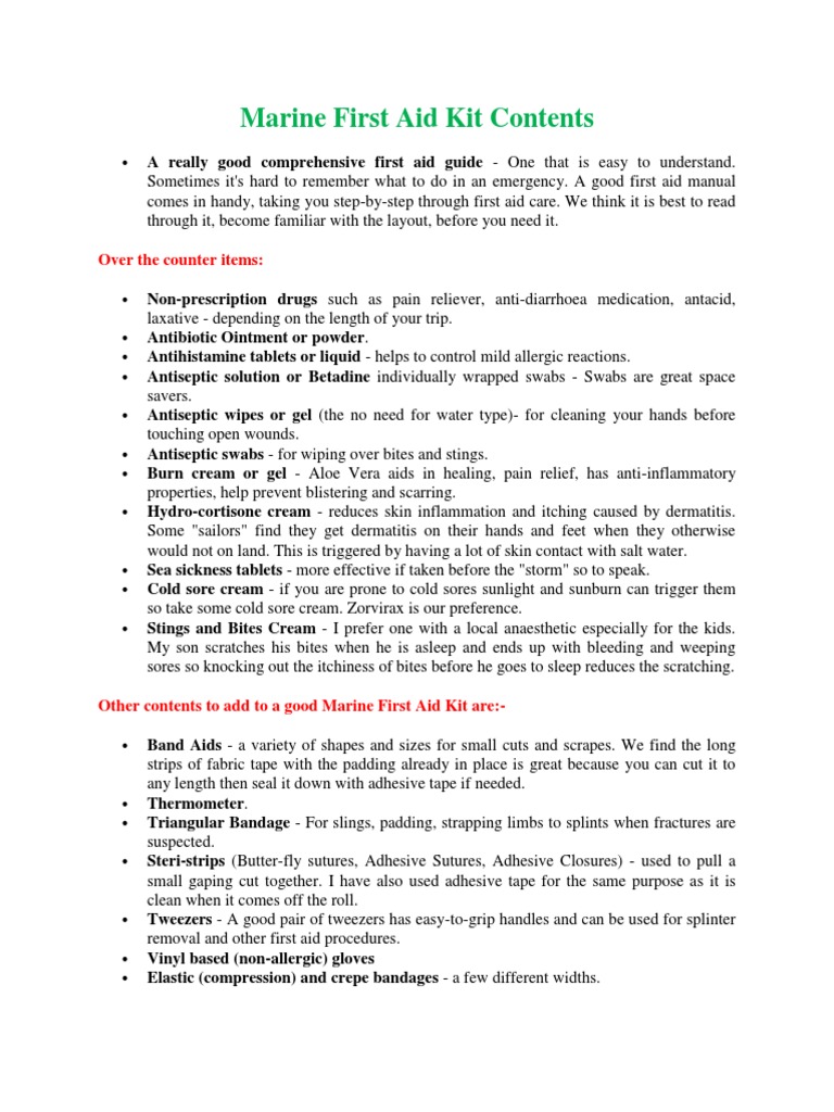 Marine First Aid Kit | PDF | Wound | Diseases And Disorders