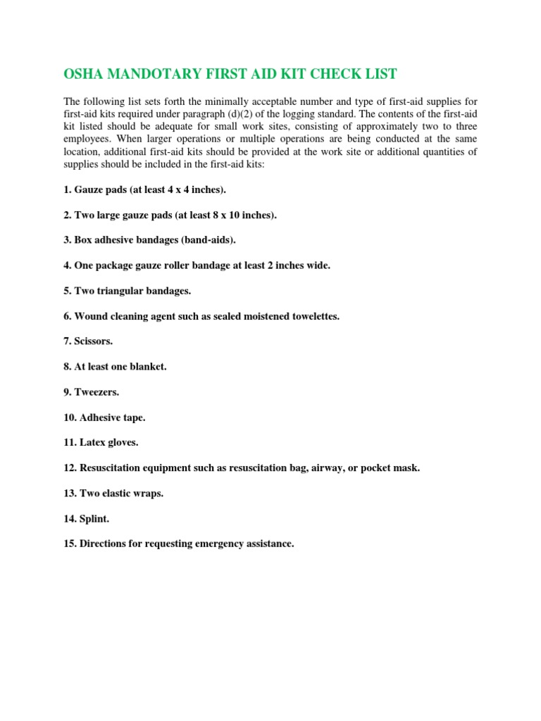 OSHA First Aid Kit Inspection Checklist | PDF