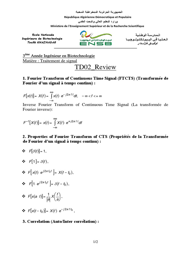 TD 2 Review v1.0 S Eng L PDF | PDF | Analyse de Fourier | Analyse harmonique (mathématiques)