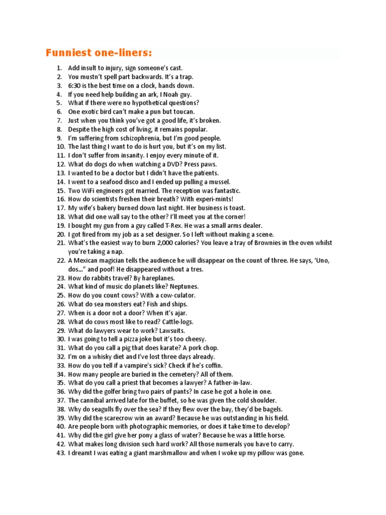 66 Silly Jokes and Some of The Funniest One-Liners | PDF