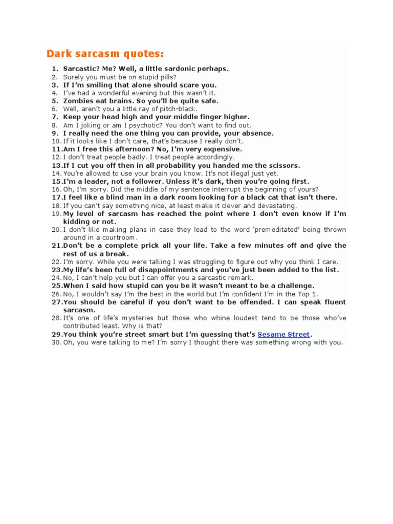 30 Dark Sarcasm Quotes That'll Make You Smile | PDF