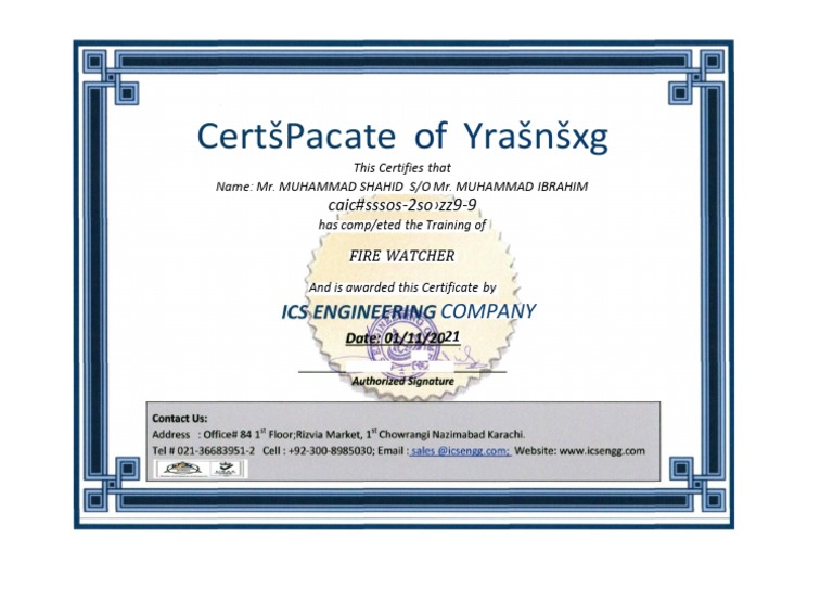 Fire Watcher Certificate Shahid | PDF
