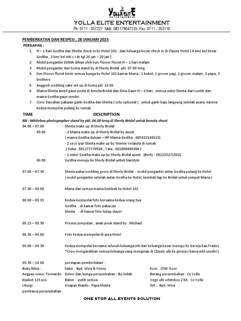 Jadwal Pernikahan Gestha & Shinta | PDF