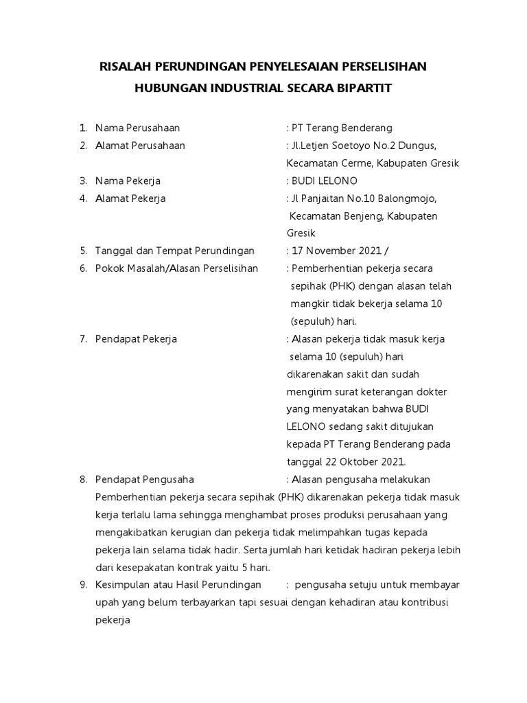 Risalah Perundingan Penyelesaian Perselisihan | PDF
