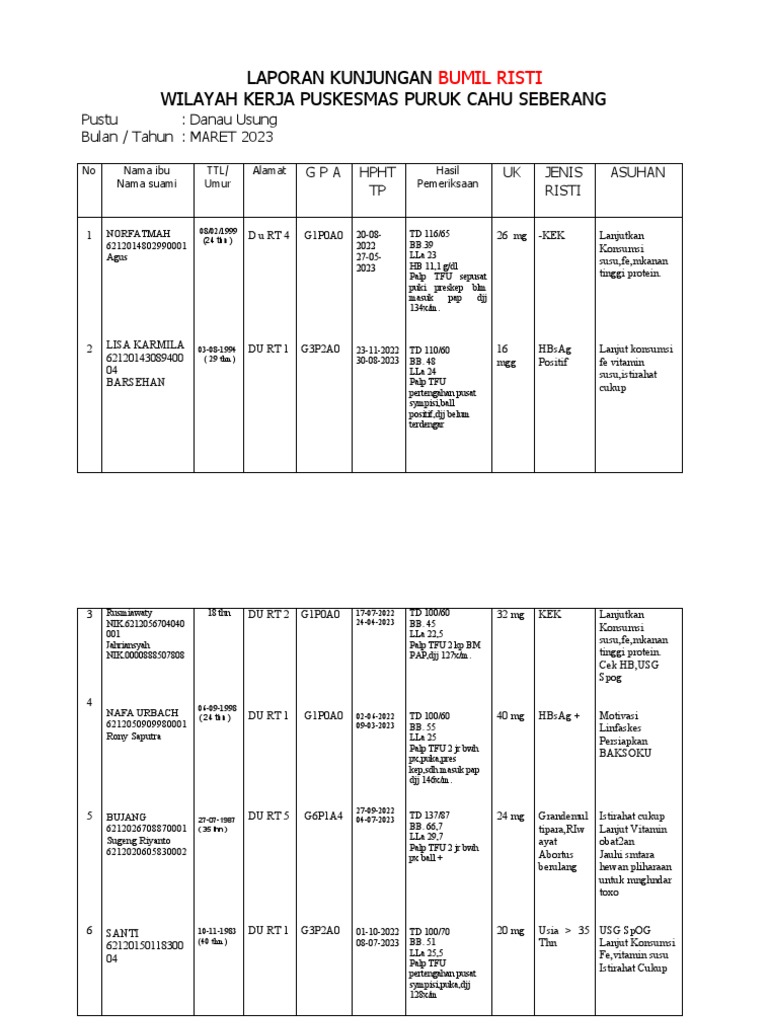 3maret2023 Bumil Risti Danau Usung | PDF