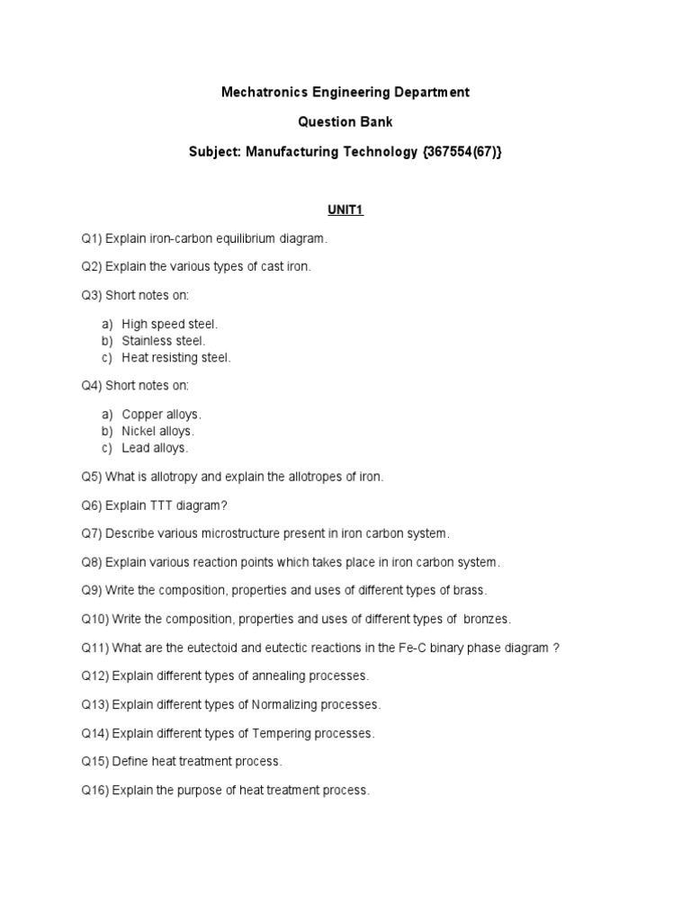 MT Question Bank Unit 1 | PDF