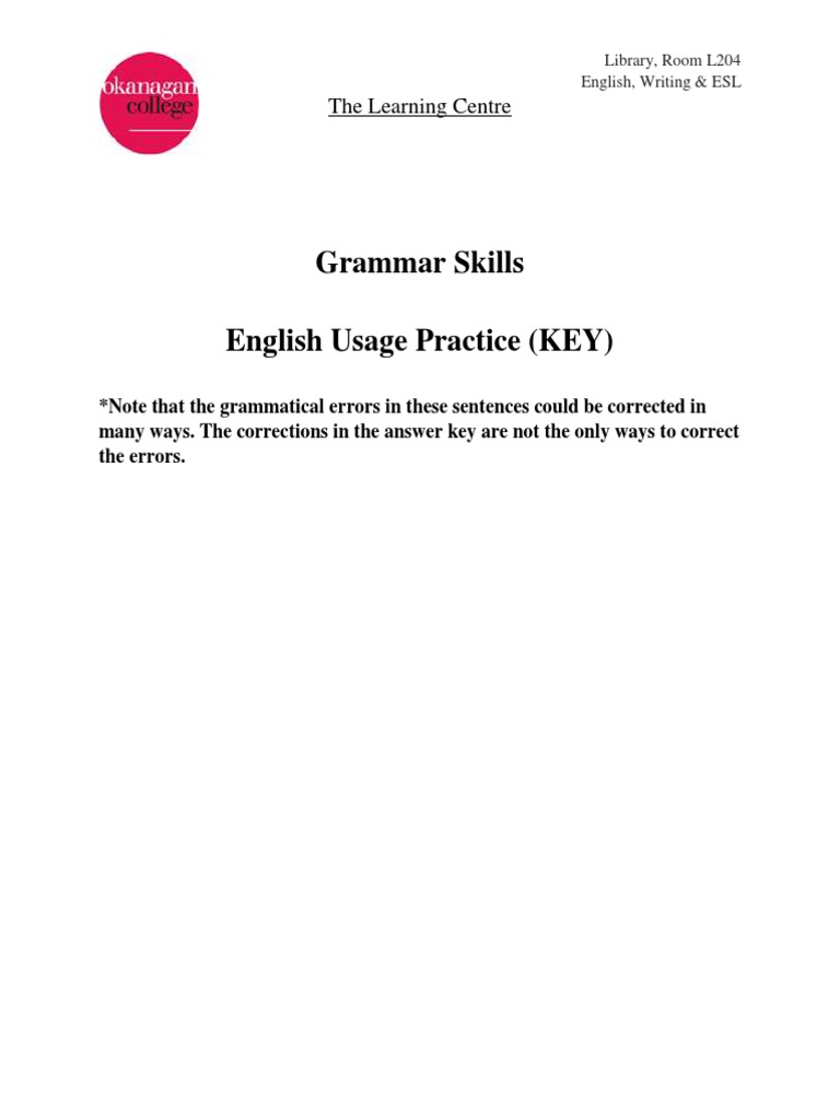 English Usage Practice Key | PDF | Language Arts & Discipline