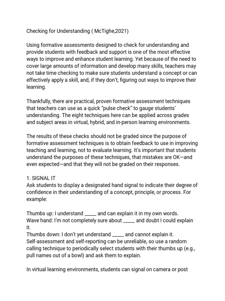 Checking For Understanding | PDF | Career & Growth | Social Science