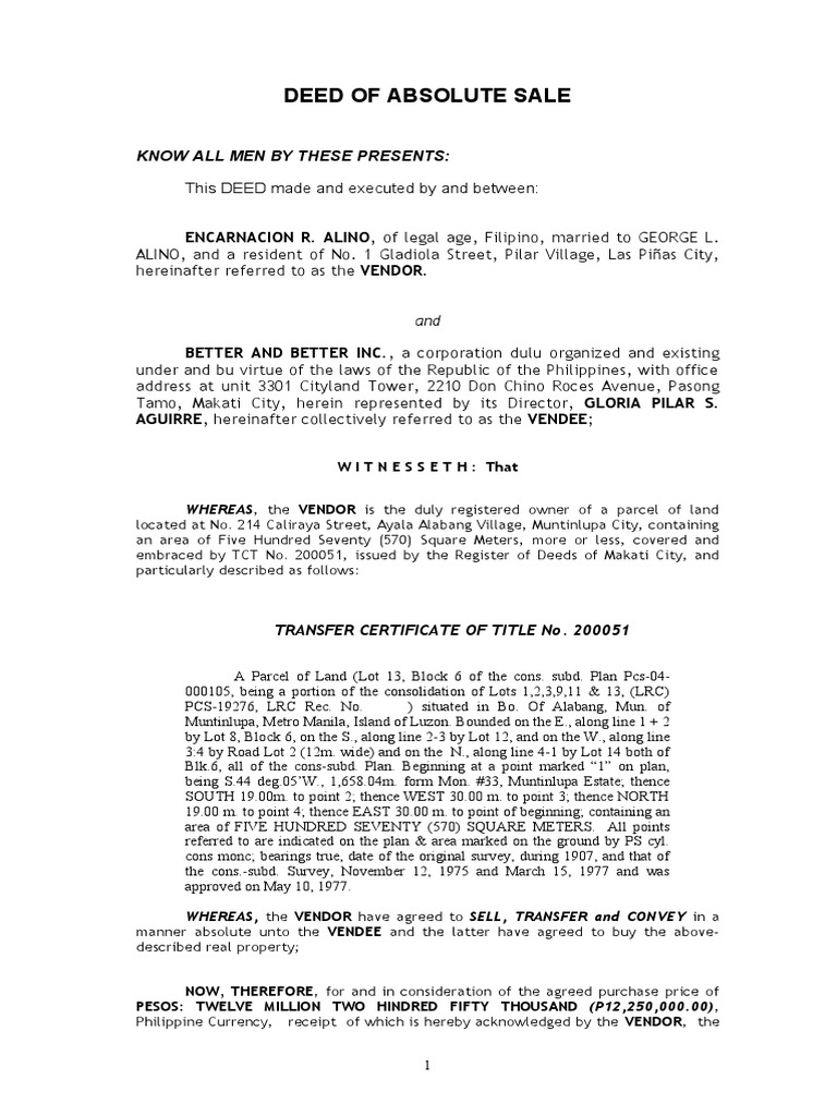 Deed of Absolute Sale2 | PDF | Private Law | Property Law
