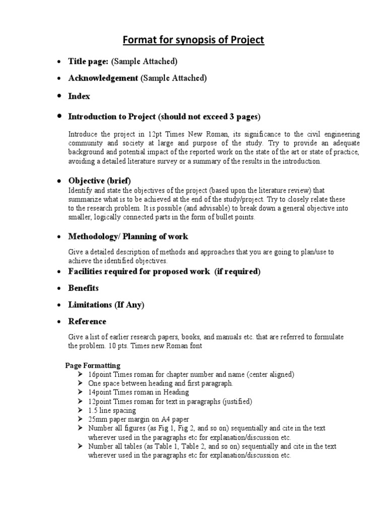 Synopsis Format | PDF | Times New Roman