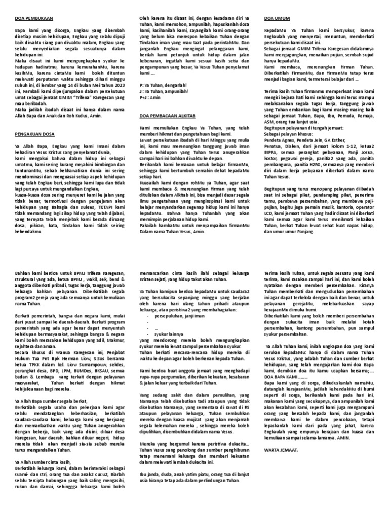 Doa Pembacaan Alkitab GMIM Trifena | PDF