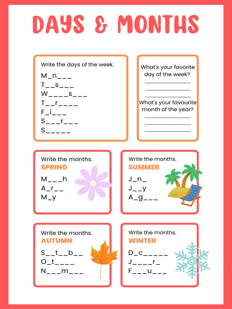 Days and Months Worksheet for Kids | PDF | Career & Growth