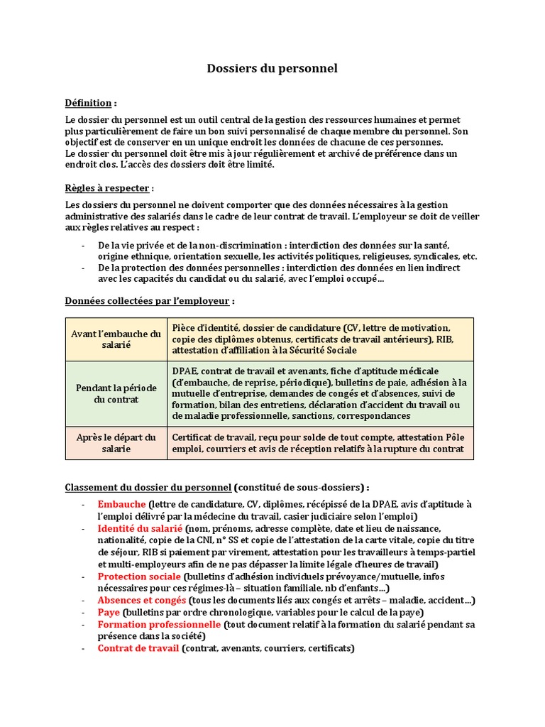 Gestion des Dossiers du Personnel | PDF | Congé maladie | Travail