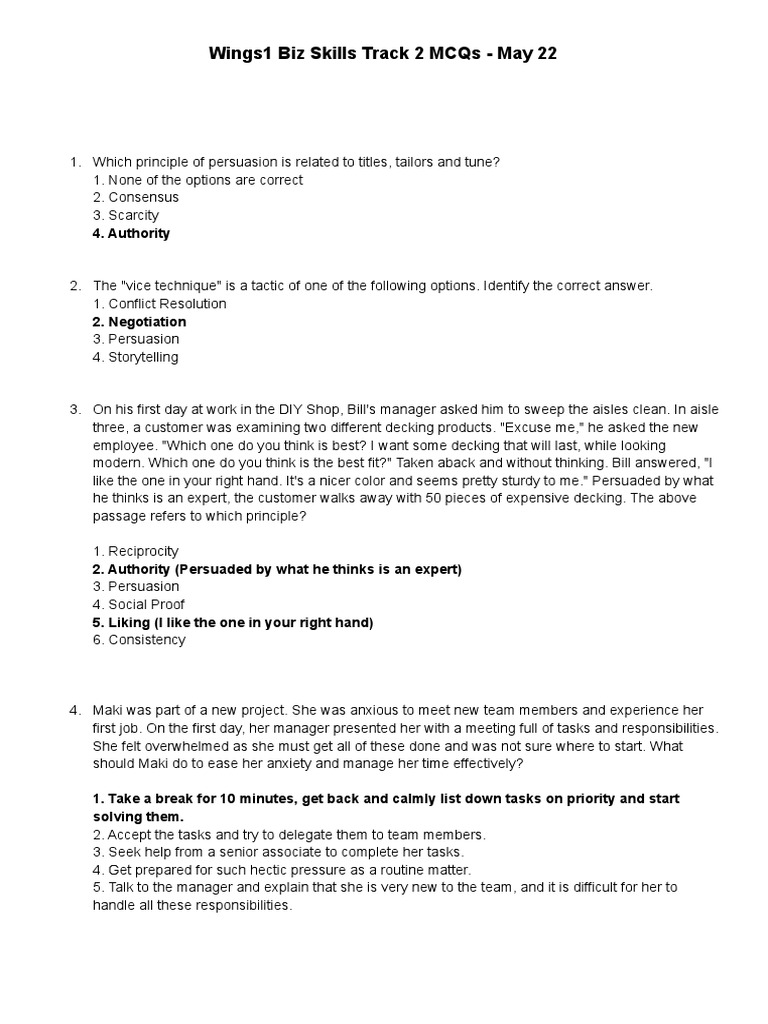 Biz Skills Track 2 MCQs Overview | PDF | Business