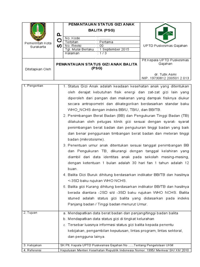Pemantauan Status Gizi Balita PSG | PDF
