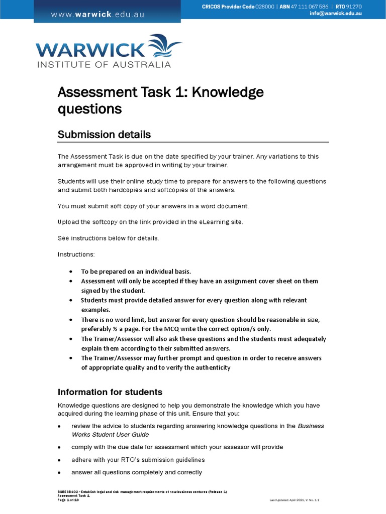 Assessment Task 1 PDF | PDF | Employment | Risk