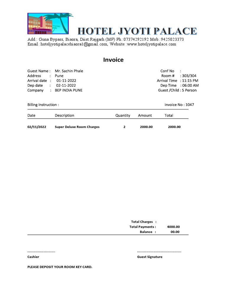 Hotel Jyoti Palace MP PDF | PDF