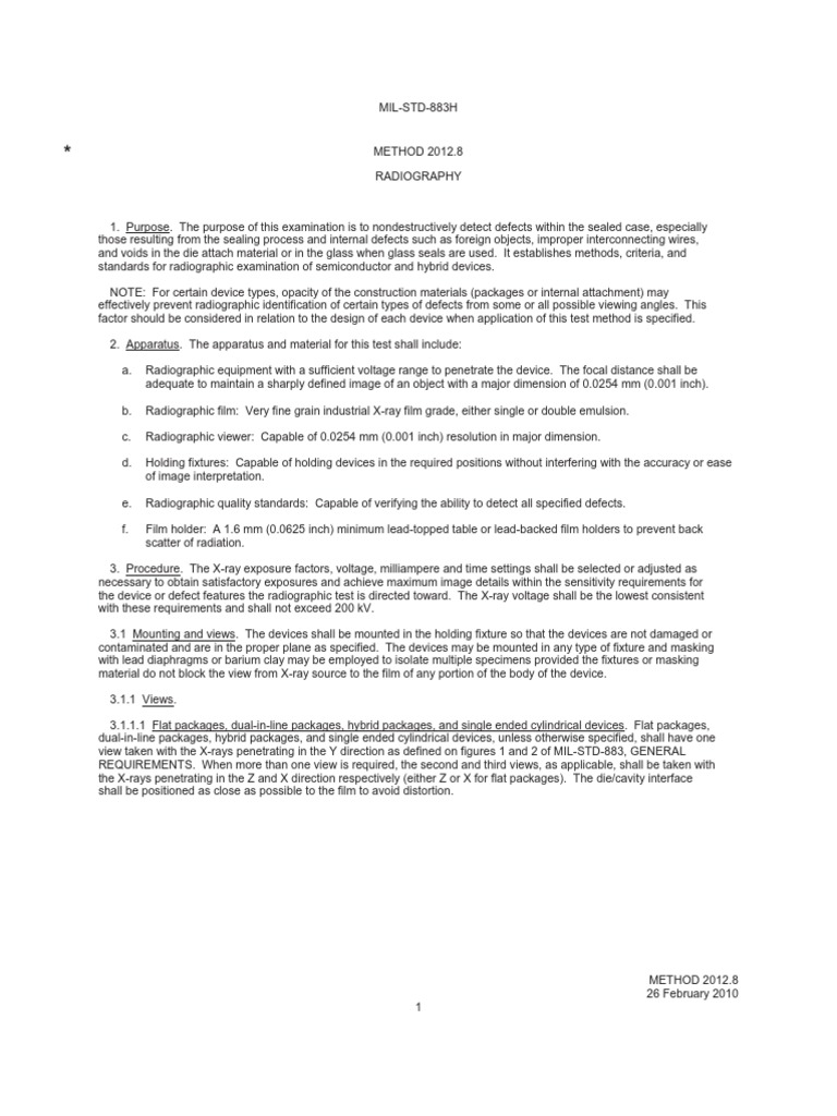 MIL-STD-883H - 2012 - X-Ray of Semiconductor and Hybrid Devices | PDF ...