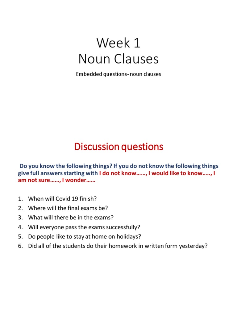 Understanding Noun Clauses & Embedded Questions | PDF | Clause | Human ...
