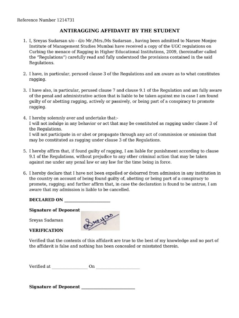 Antiragging Form | PDF