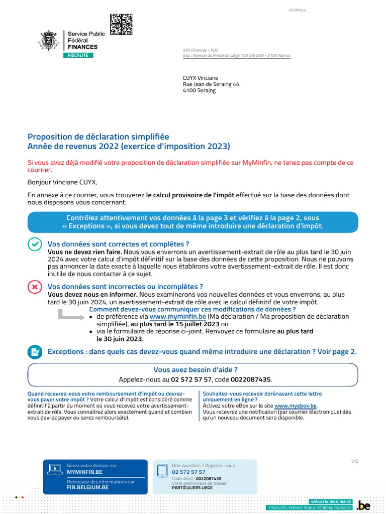 Proposition de Déclaration Simplifiée 2023 | PDF | Impôts | Impôt sur ...