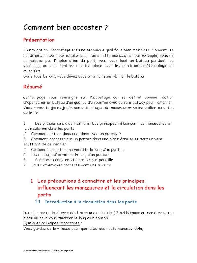 Techniques d'accostage en bateau | PDF | Bateaux | Gouvernail