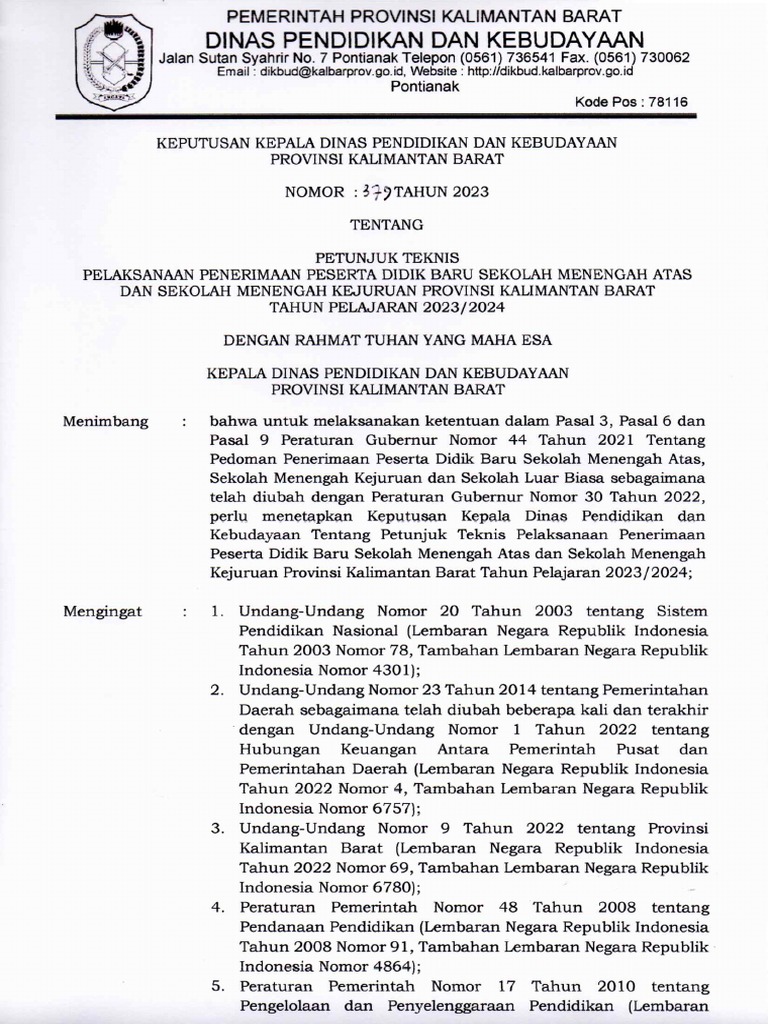 JUKNIS PPDB KALBAR 2023-2024 Ok PDF | PDF