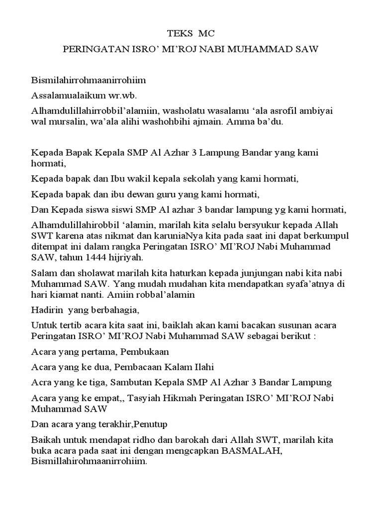 Teks Mc-Isro' Mi'roj | PDF | Agama & Spiritualitas
