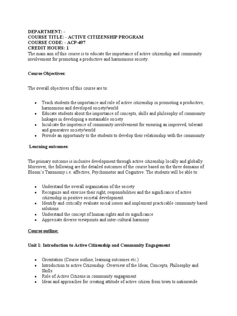 Active Citizenship Program Course Outline | PDF