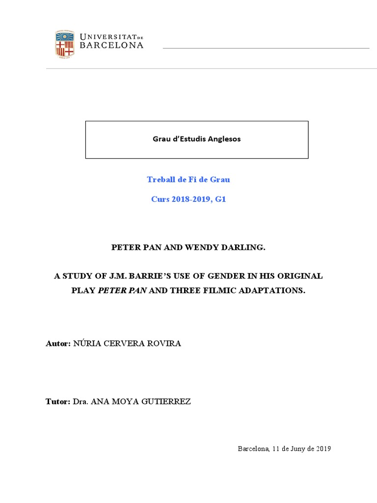 A Study of J.M. Barrie's Use of Gender in His Original Play Peter Pan ...